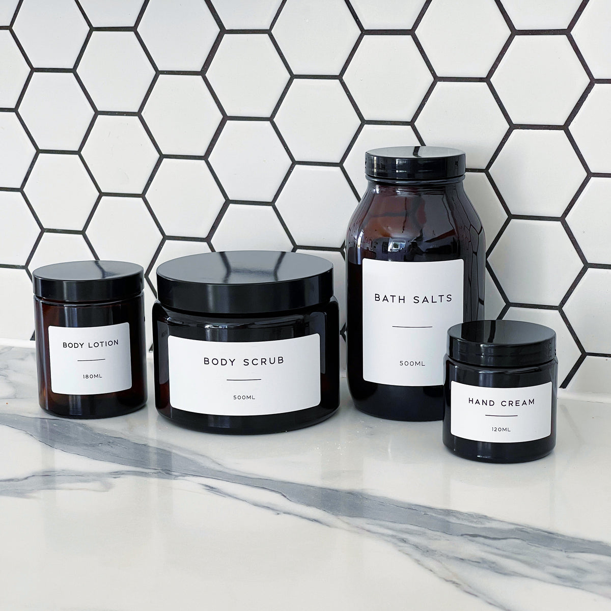 Reusable Amber Glass Jar With White Personalised Label – Shelf Life