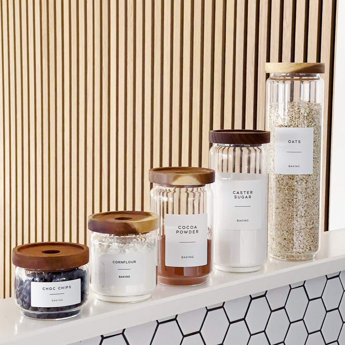 Glass Kitchen Storage Jar With White Personalised Label And Airtight A ...